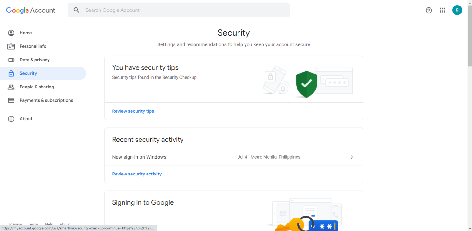 Google Account Security - using backup codes (2022